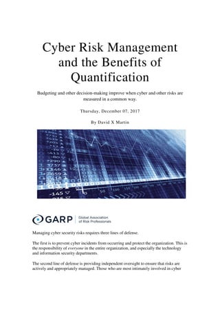 Cyber risk management and the benefits of quantification | PDF