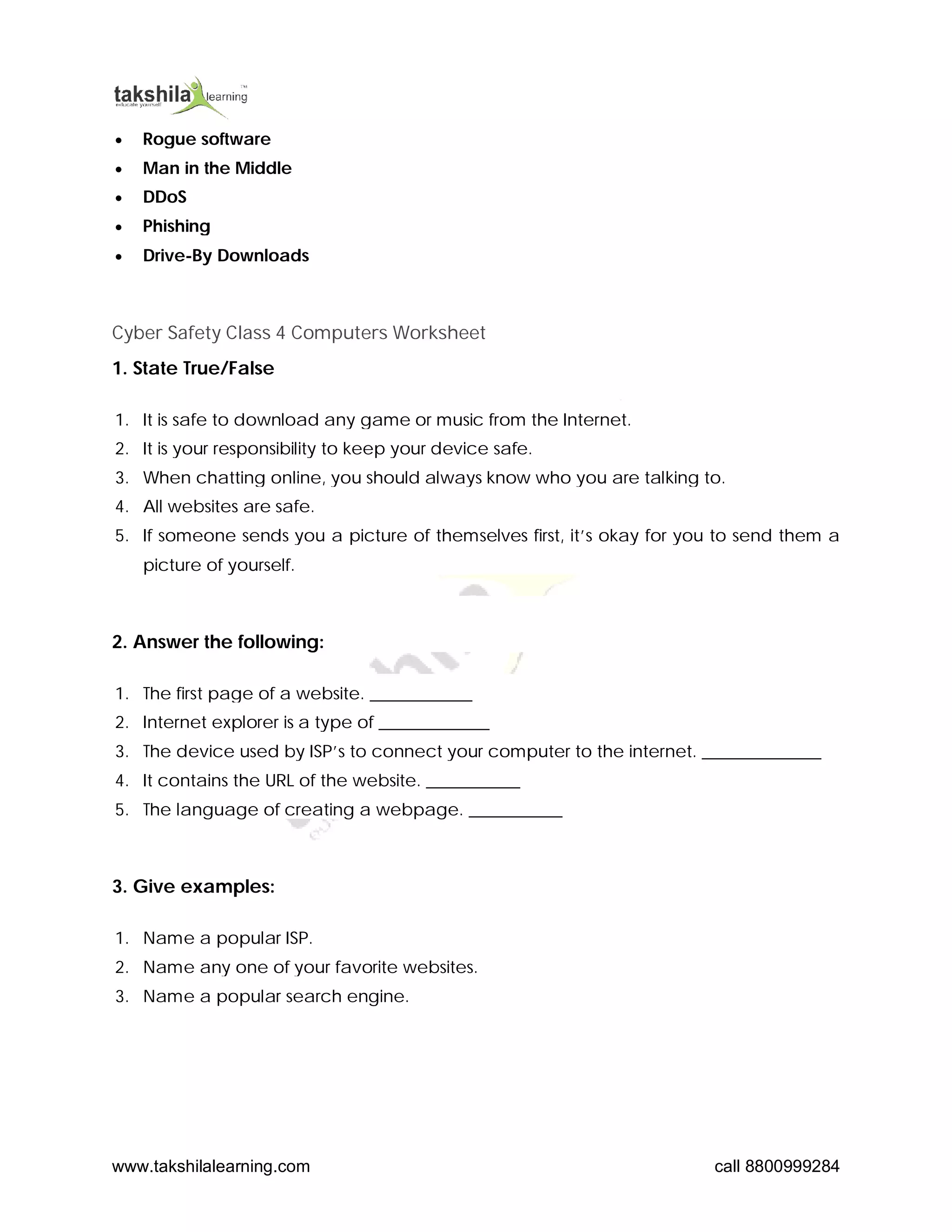 Cyber Safety Class 4 Computers Worksheet.pdf