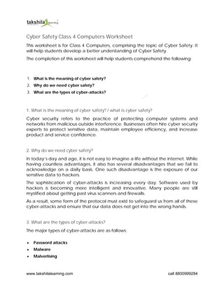 Cyber Safety Class 4 Computers Worksheet.pdf