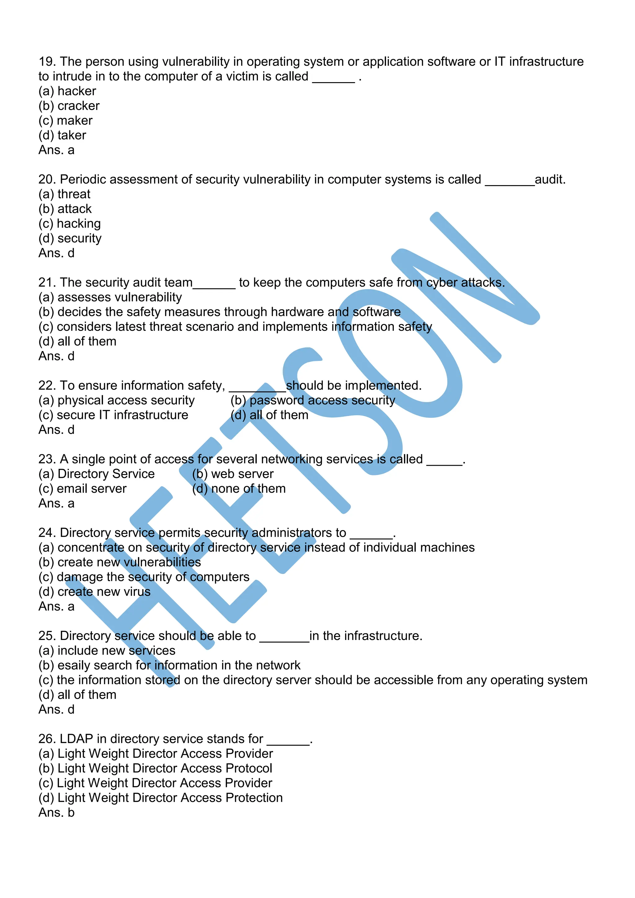 Cyber Security MCQ Questions and Answers | PDF