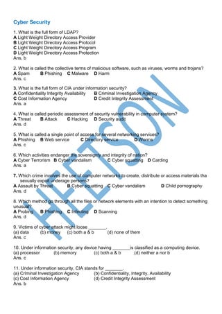 Cyber Security MCQ Questions and Answers | PDF