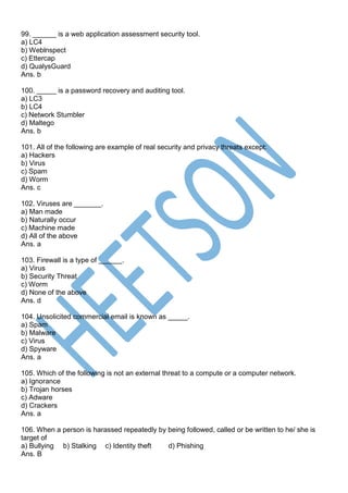 Cyber Security MCQ Questions and Answers | PDF