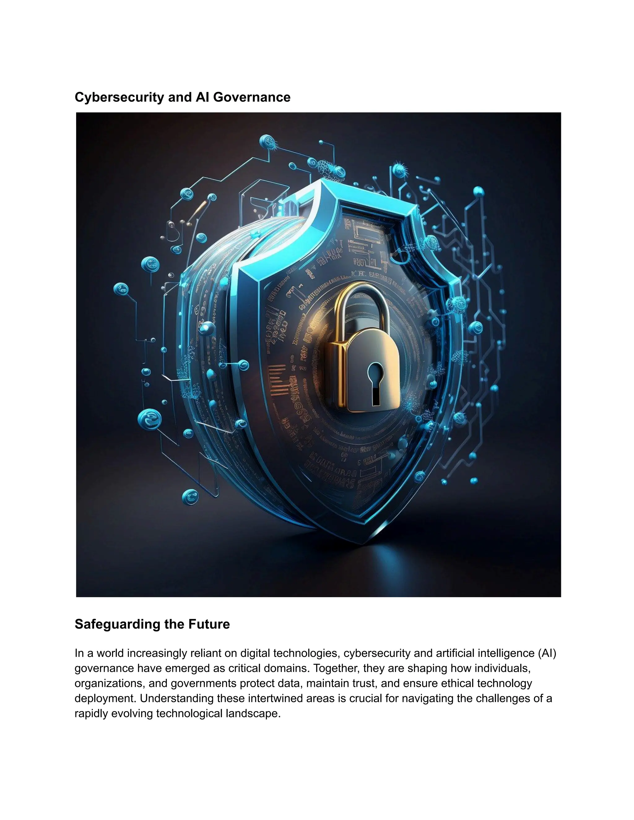 Cybersecurity and AI Governance Safeguarding the Future | PDF