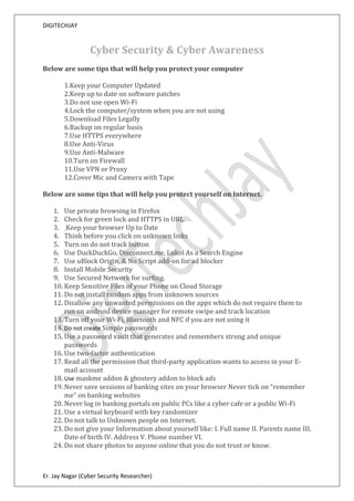 Cyber Security and Cyber Awareness Tips manual 2020 | PDF | Internet ...