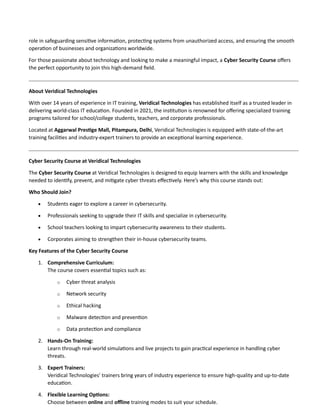 Cyber Security Course: Safeguarding the Digital Future with Veridical Technologies | PDF