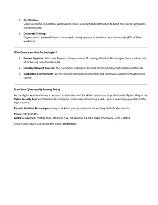 Cyber Security Course: Safeguarding the Digital Future with Veridical ...