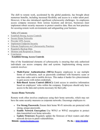 CYBERSECURITY FOR REMOTE WORK: BEST PRACTICES FOR PROTECTING YOUR ...