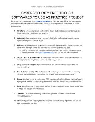 Cybersecurity Free Tools for Practice Project.pdf | Computing ...