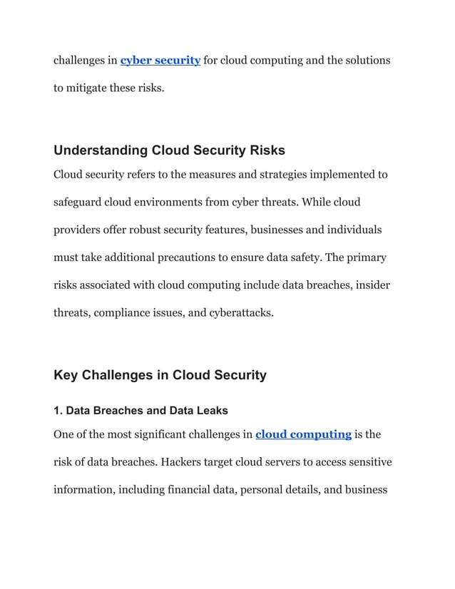 Cyber Security in Cloud Computing: Challenges and Solutions | PDF