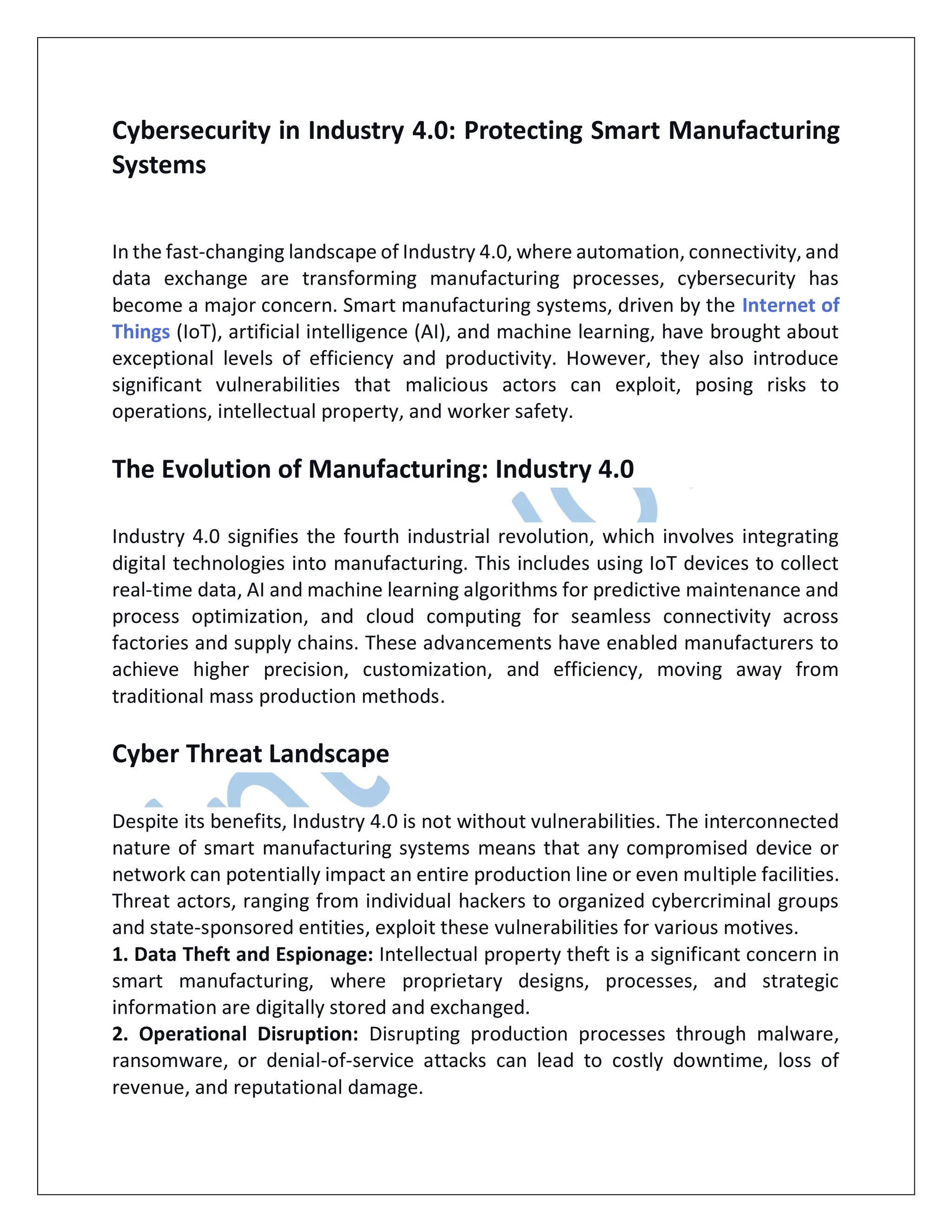 Cybersecurity in Industry 4.0: Protecting Smart Manufacturing Systems | PDF