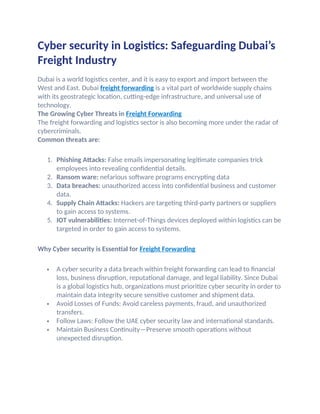 Cyber security in Logistics: Safeguarding Dubai’s Freight Industry | DOCX