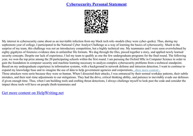 Cybersecurity Personal Statement | PPT
