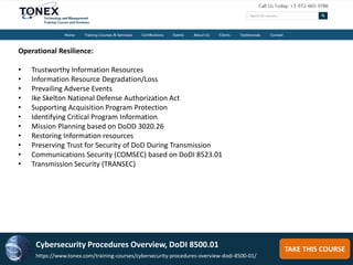 Cybersecurity Procedures Overview, DoDI 8500.01