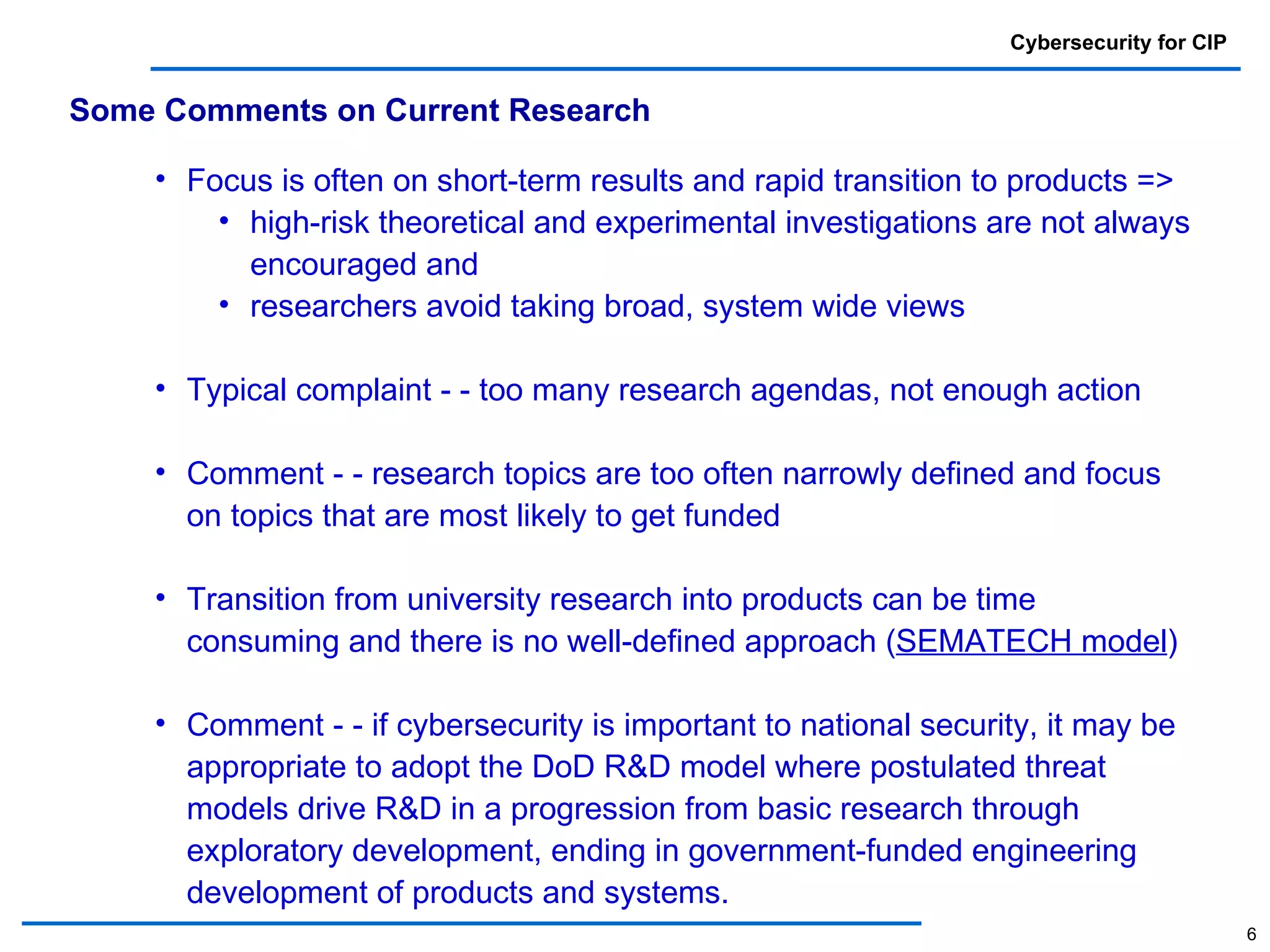 Cybersecurity R&D briefing | PPT