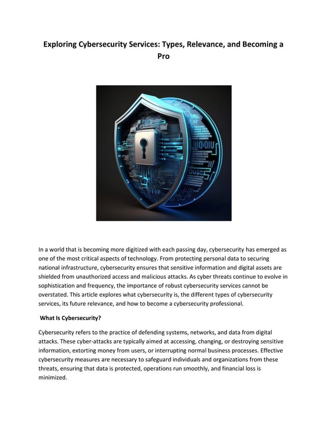 Exploring Cybersecurity Services: Types, Relevance, and Becoming a Pro ...
