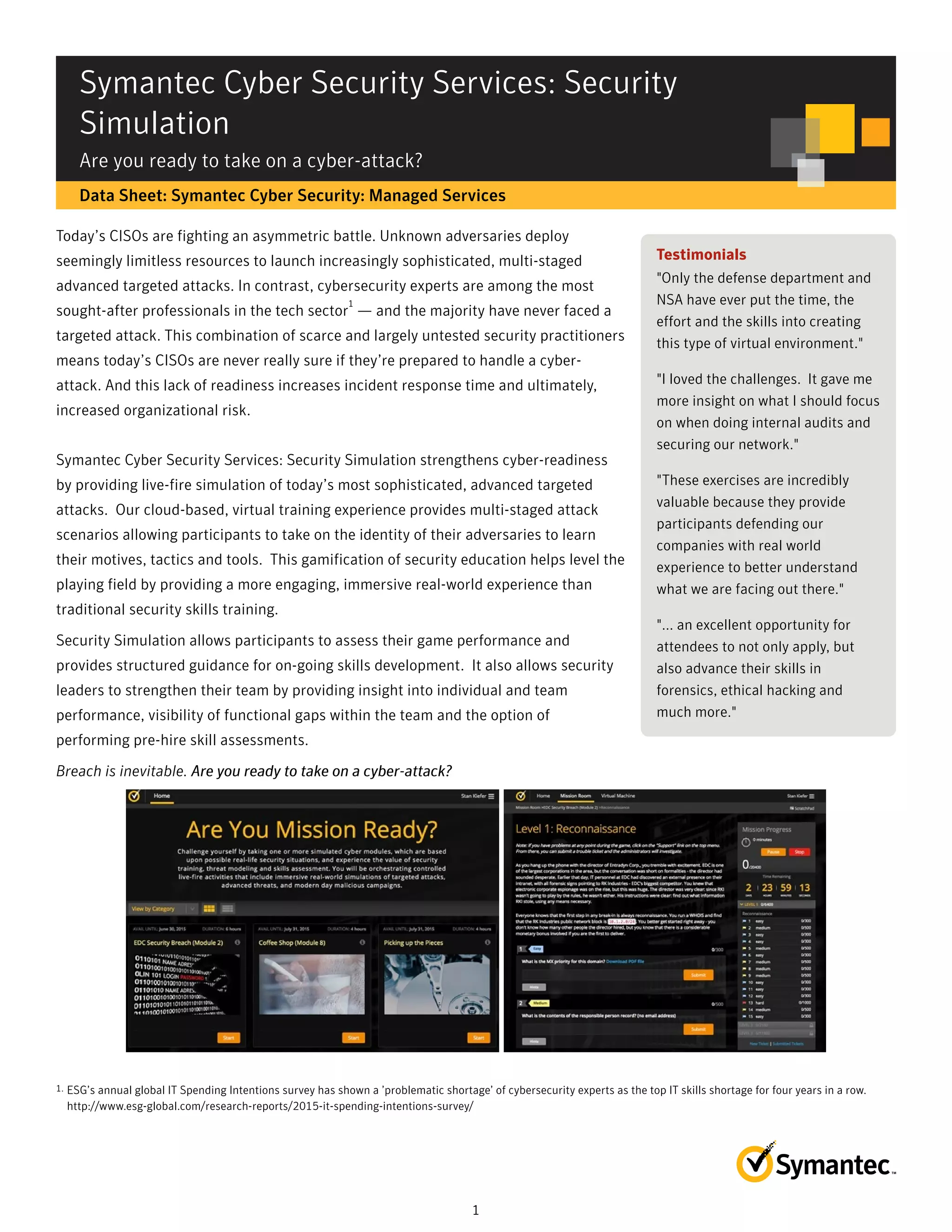Symantec Cyber Security Services: Security Simulation | PDF