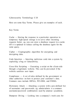 Cybersecurity Terminology C-DHere are some Key Terms. Please | PDF