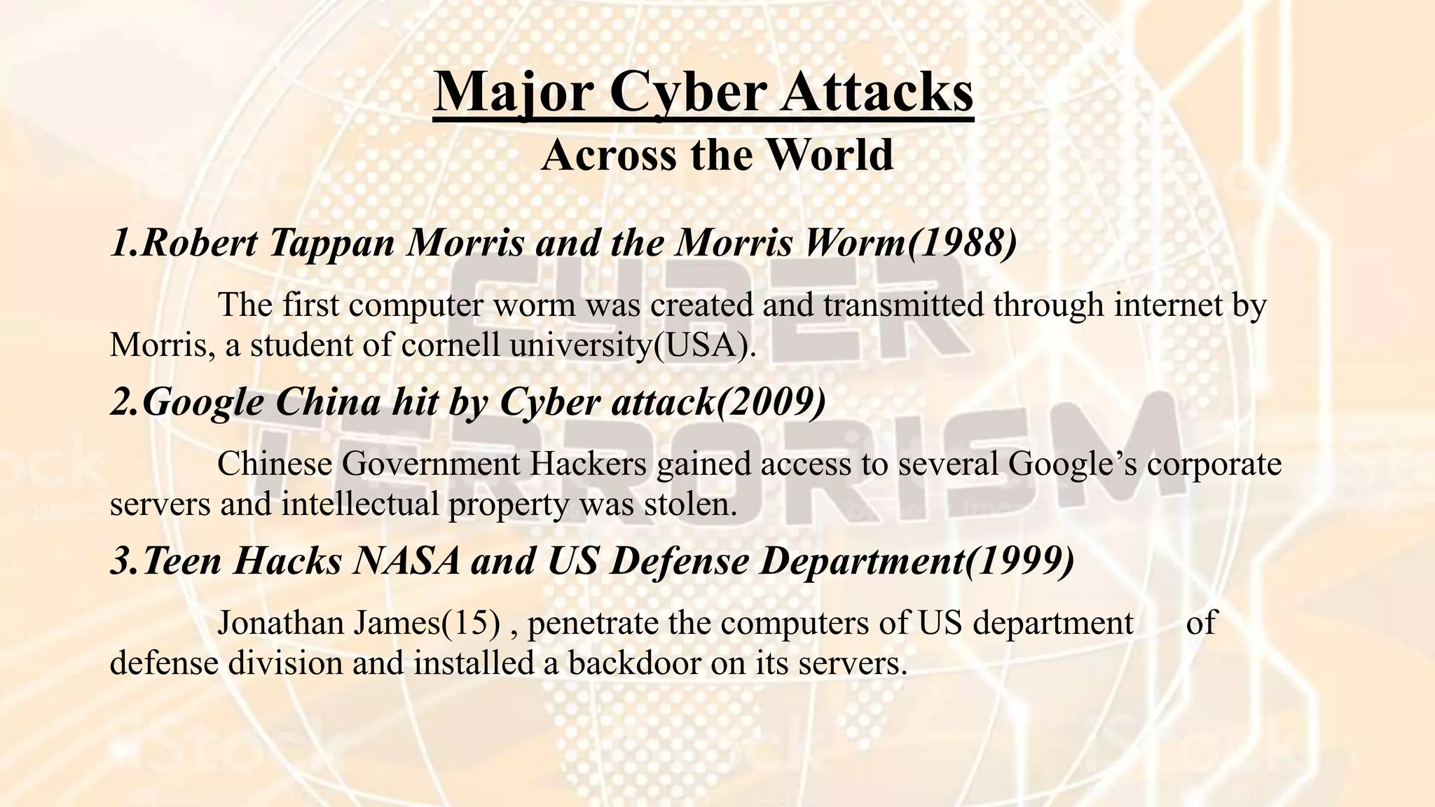 Cyber terrorism | PPTX | Information and Network Security | Computing