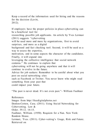 Cybervetting The Hiring Process in the Digital Ageby Chel | DOCX