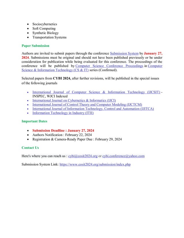 11th International Conference on Cybernetics & Informatics (CYBI 2024 ...