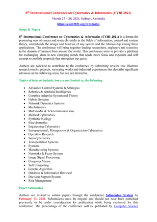 8 th International Conference on Cybernetics & Informatics (CYBI 2021 ...