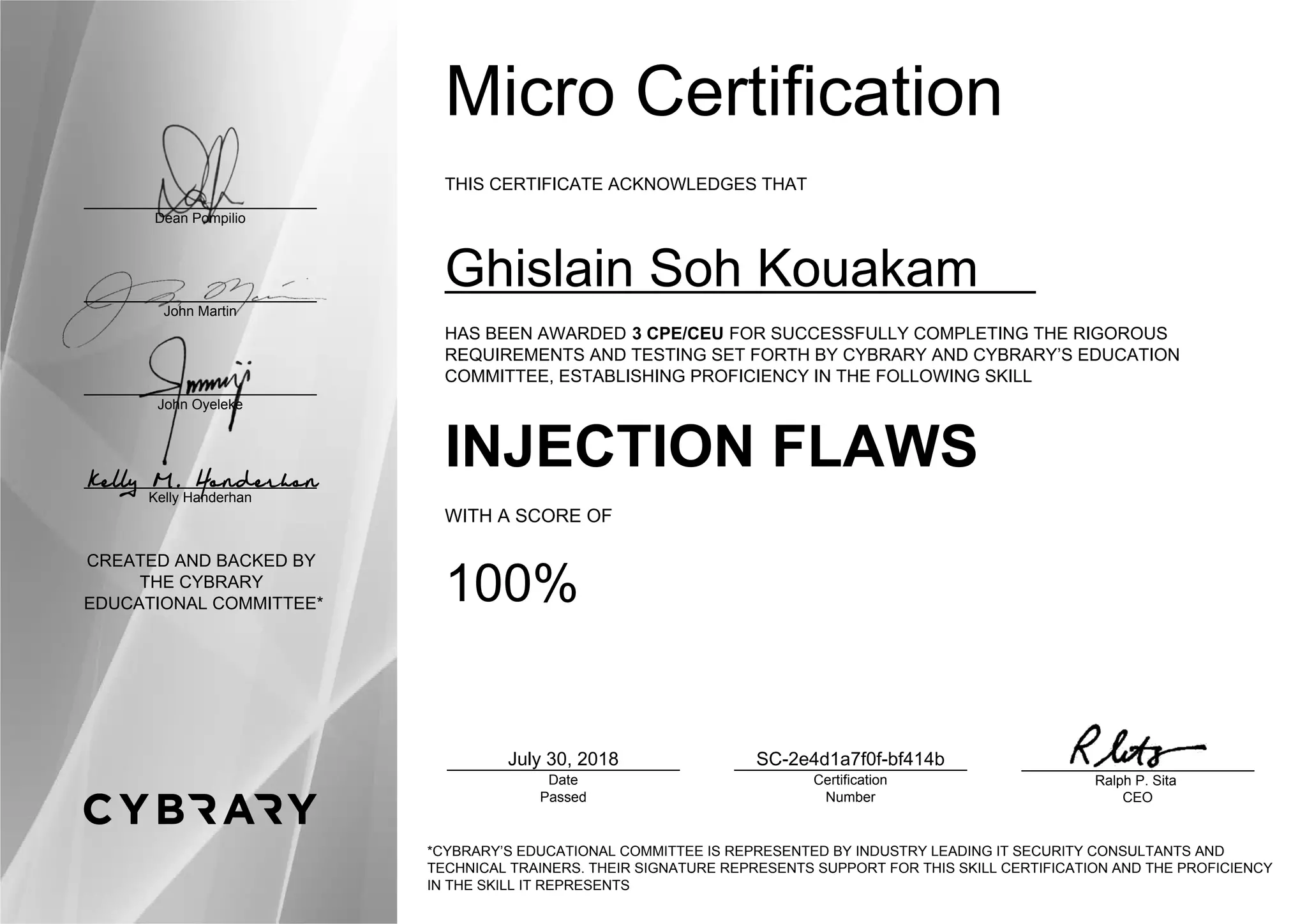 CYBRARY MICRO CERTIFICATION IN INJECTION FLAWS | PPT