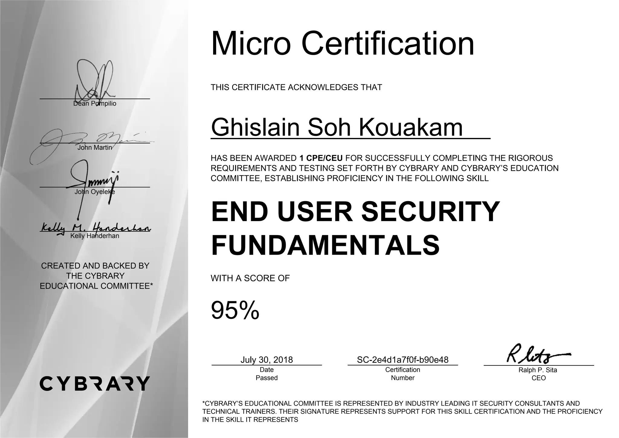 CYBRARY MICRO CERTIFICATION IN END USER FUNDAMENTALS | PDF