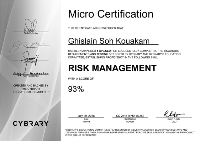 CYBRARY MICRO CERTIFICATION IN RISK MANAGEMENT | PPT