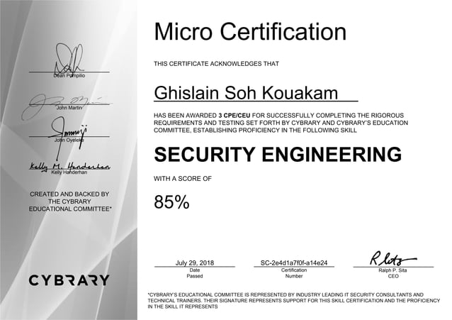 CYBRARY MICRO CERTIFICATION IN SECURITY ENGINEERING | PDF