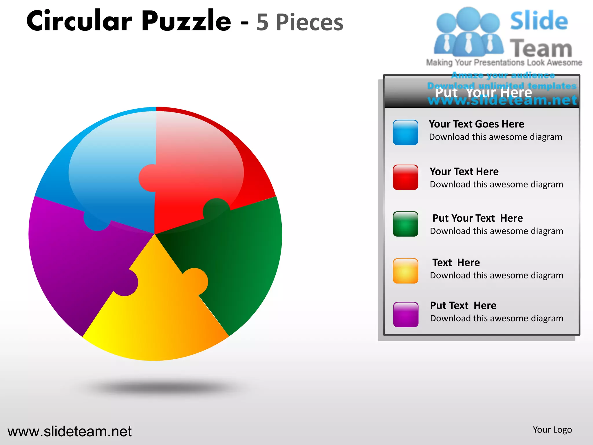 Cycle circular round jigsaw maze piece puzzle 5 pieces powerpoint ppt ...