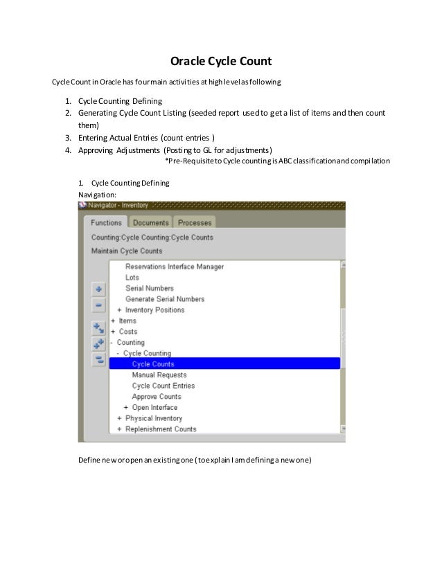 Cycle Count In Oracle