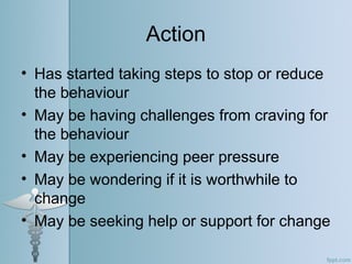 Cycle of Behavioral Change and Brief motivational interview for ...