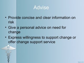 Cycle of Behavioral Change and Brief motivational interview for ...
