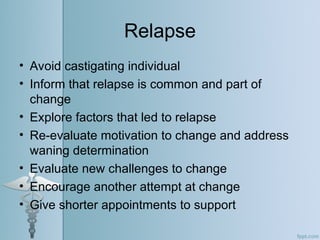 Cycle of Behavioral Change and Brief motivational interview for ...