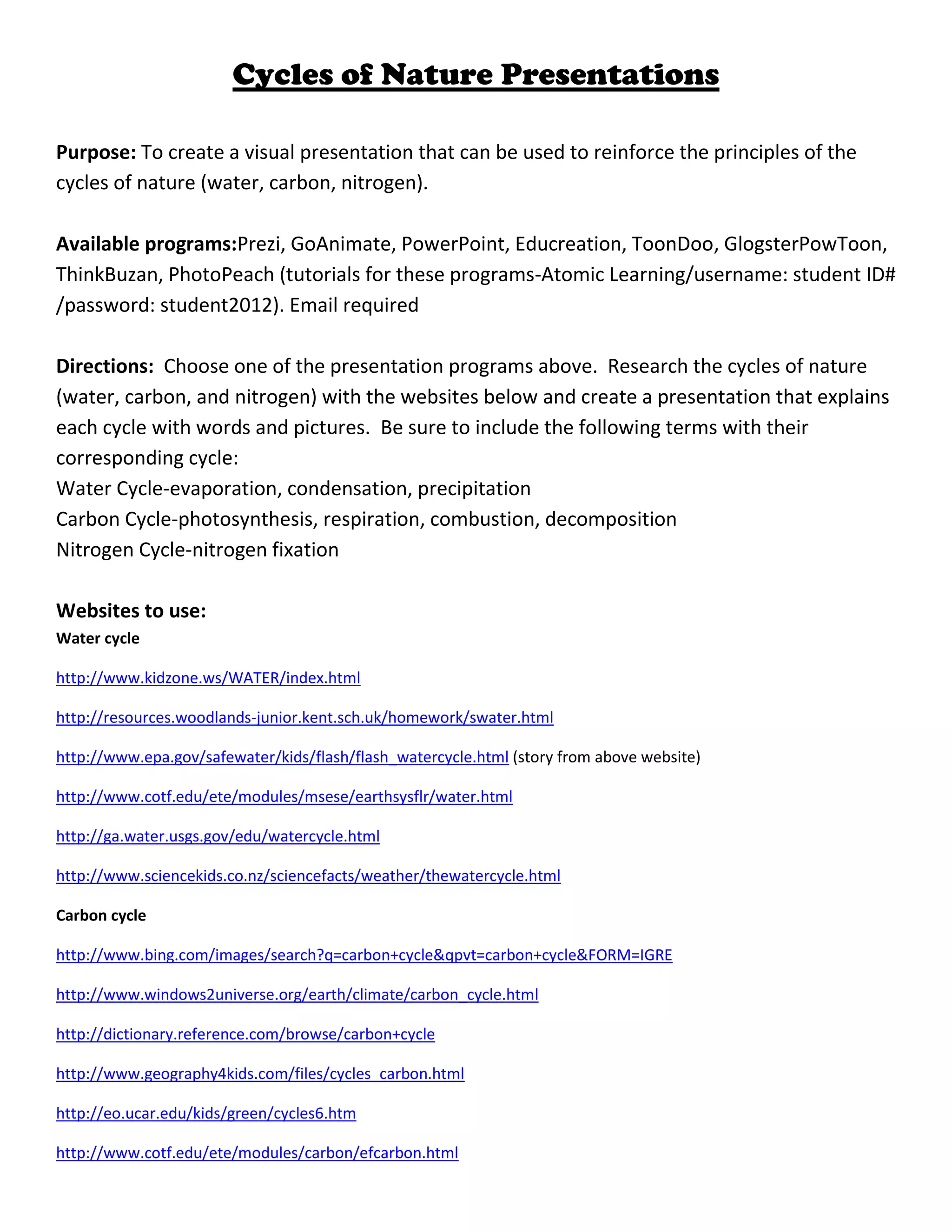Cycles of nature project | DOCX