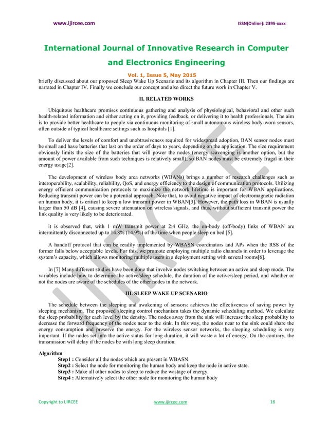 Cyclic Sleep Wake Up Scenario for Wireless Body Area Sensor Networks | PDF