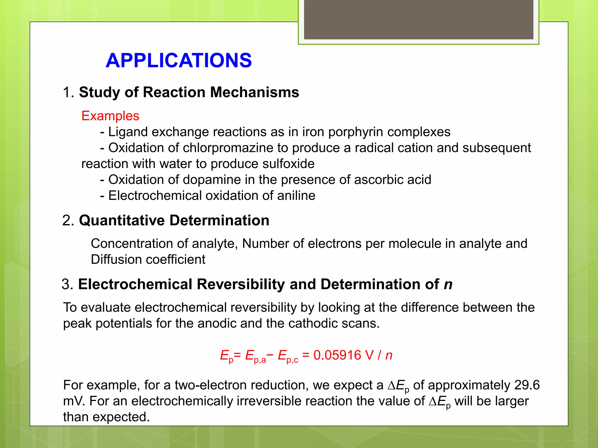 Cyclic Voltammetry: Principle, Instrumentation & Applications | PPTX