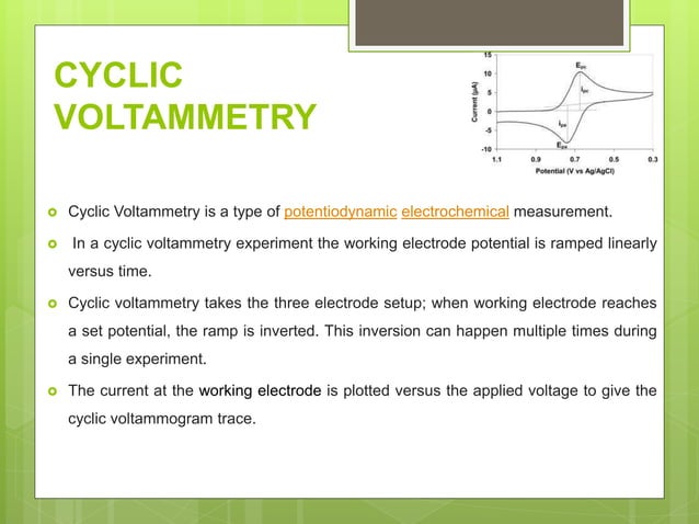 Cyclic Voltammetry: Principle, Instrumentation & Applications | PPTX | Chemistry | Science