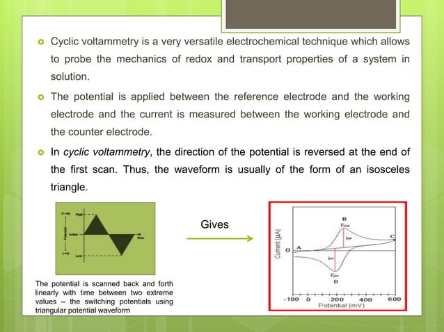 Cyclic Voltammetry: Principle, Instrumentation & Applications | PPTX | Chemistry | Science