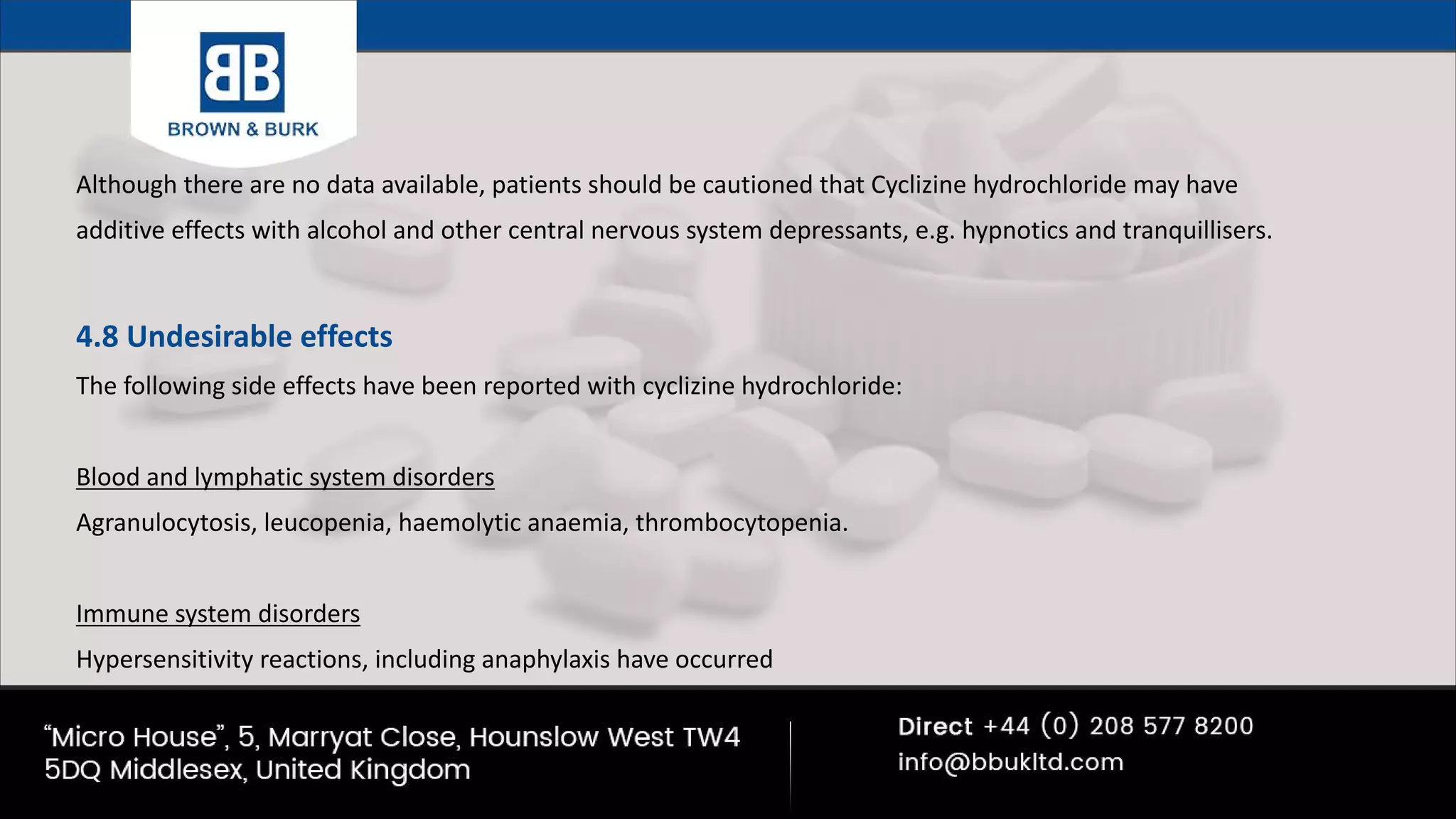 Cyclizine Hydrochloride - Summary of Product Characteristics | PPT