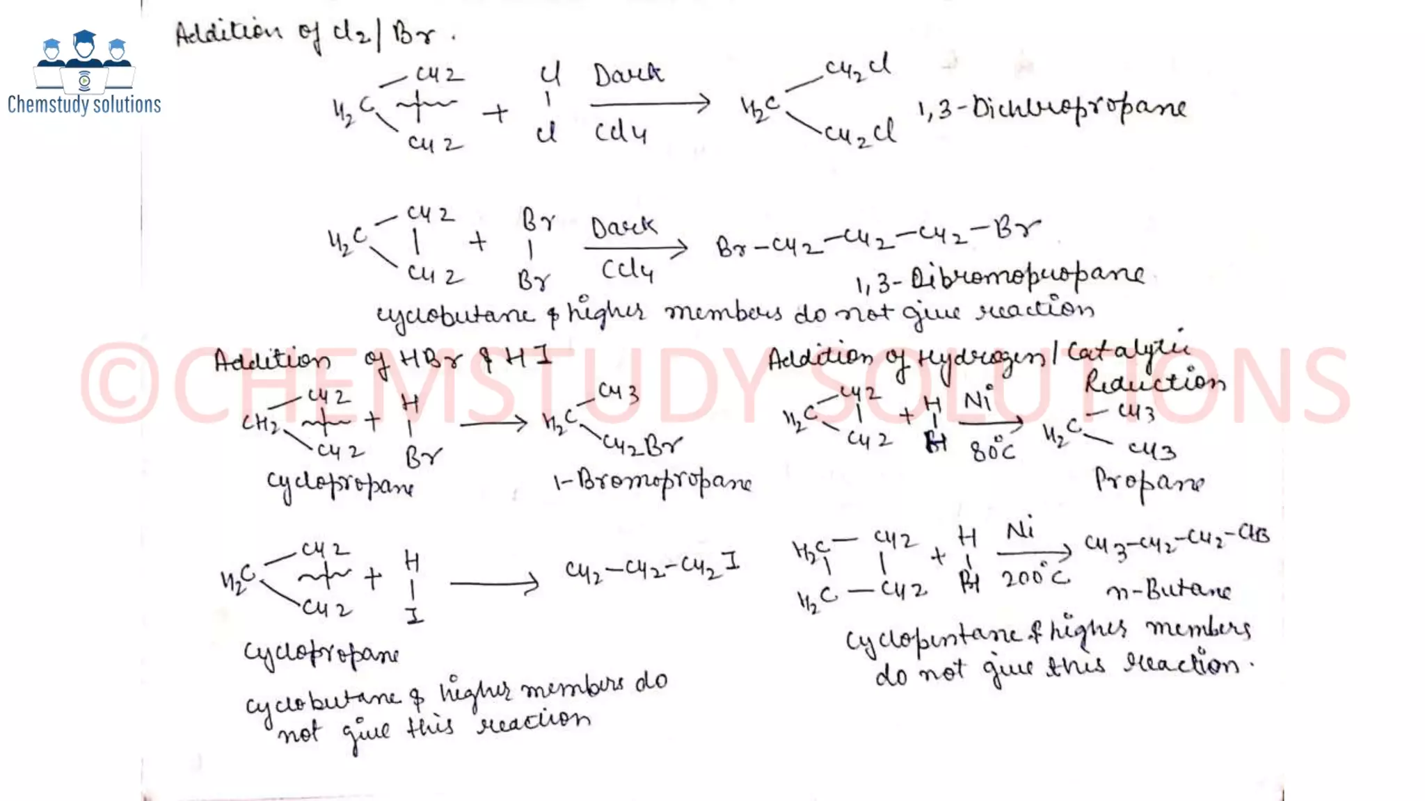 POC||B.Pharm||3 Semester||Cycloalkanes||Reactions of Cyclopropane ...