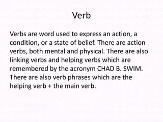 Helping Verbs Chad B Swim