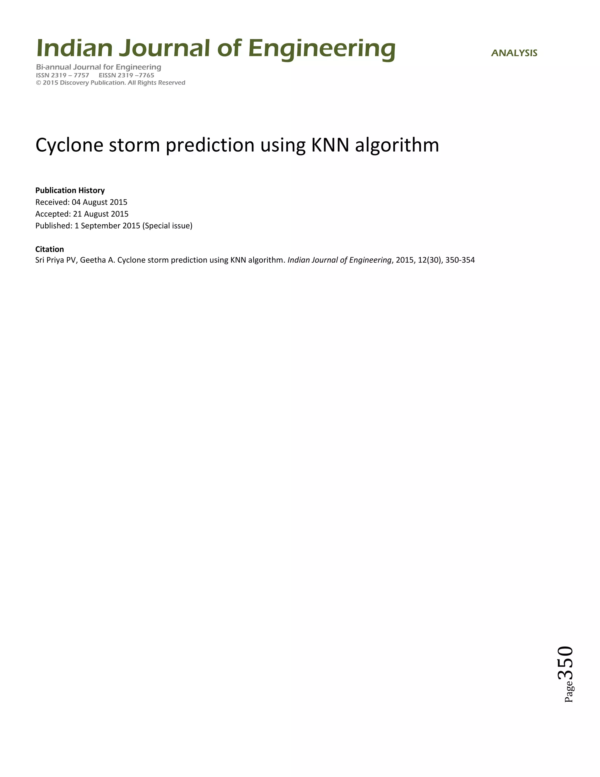 Cyclone storm prediction using knn | PDF