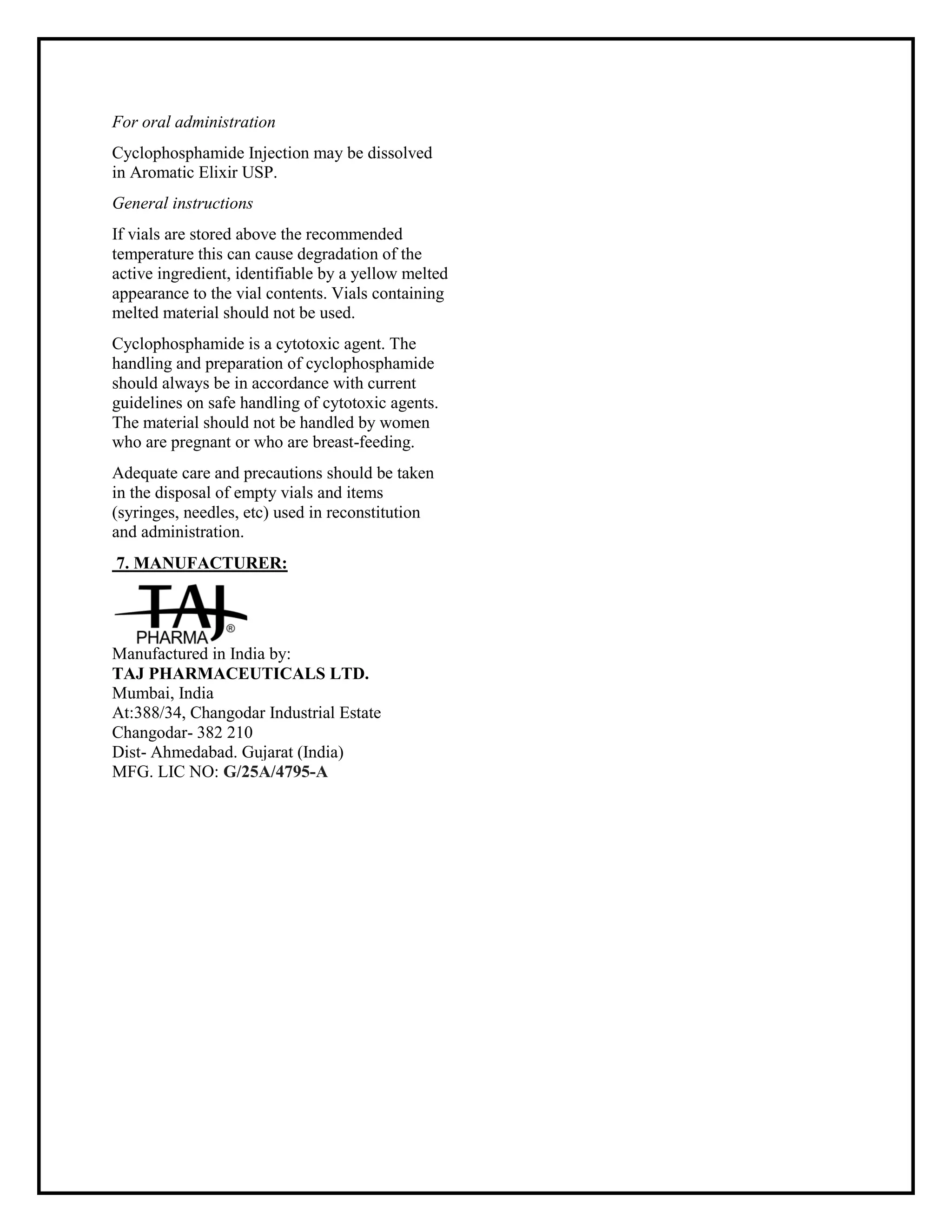 Cyclophosphamide injection 500 mg inj smpc taj pharmaceuticals | PDF