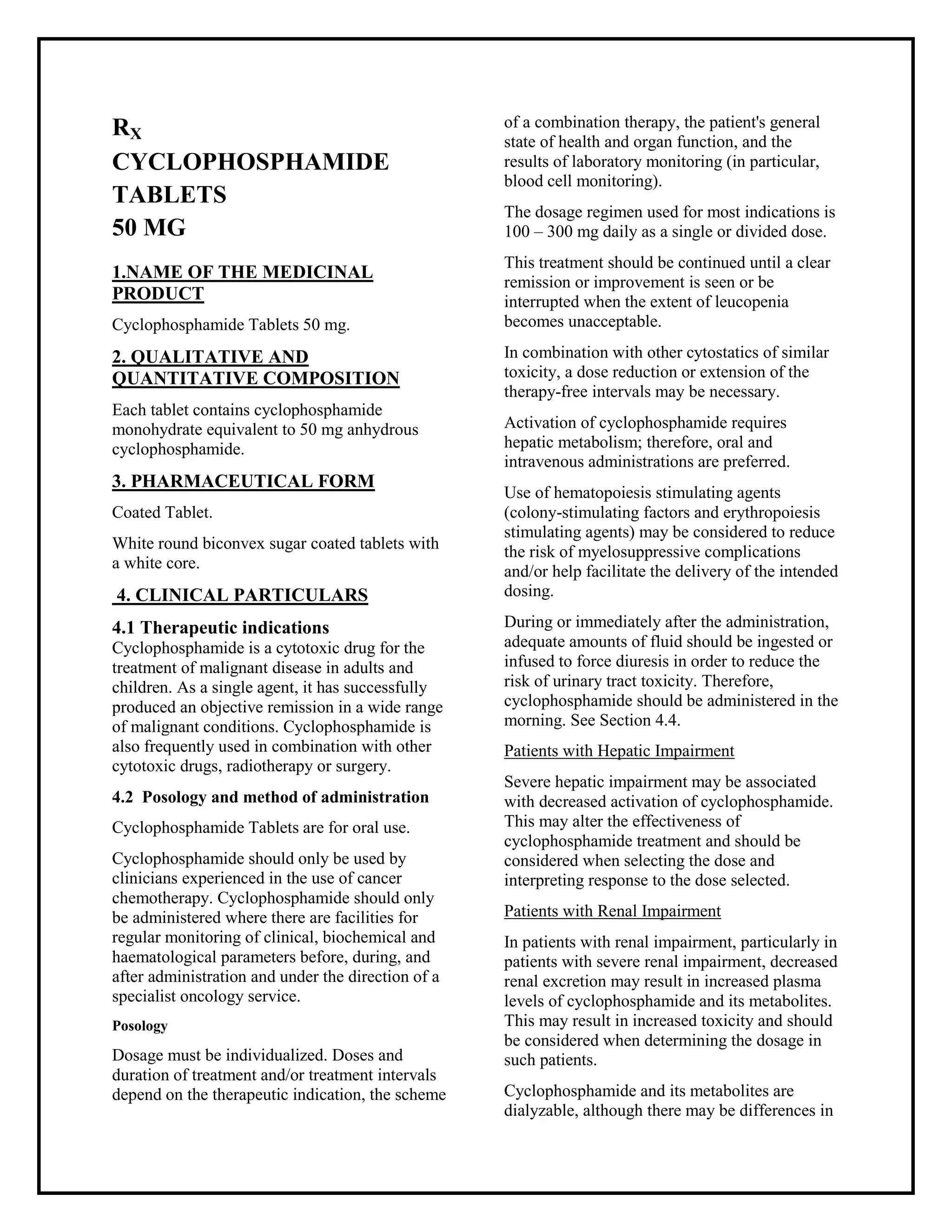 Cyclophosphamide tablets 50 mg smpc taj pharmaceuticals | PDF