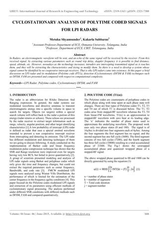 Cyclostationary analysis of polytime coded signals for lpi radars | PDF