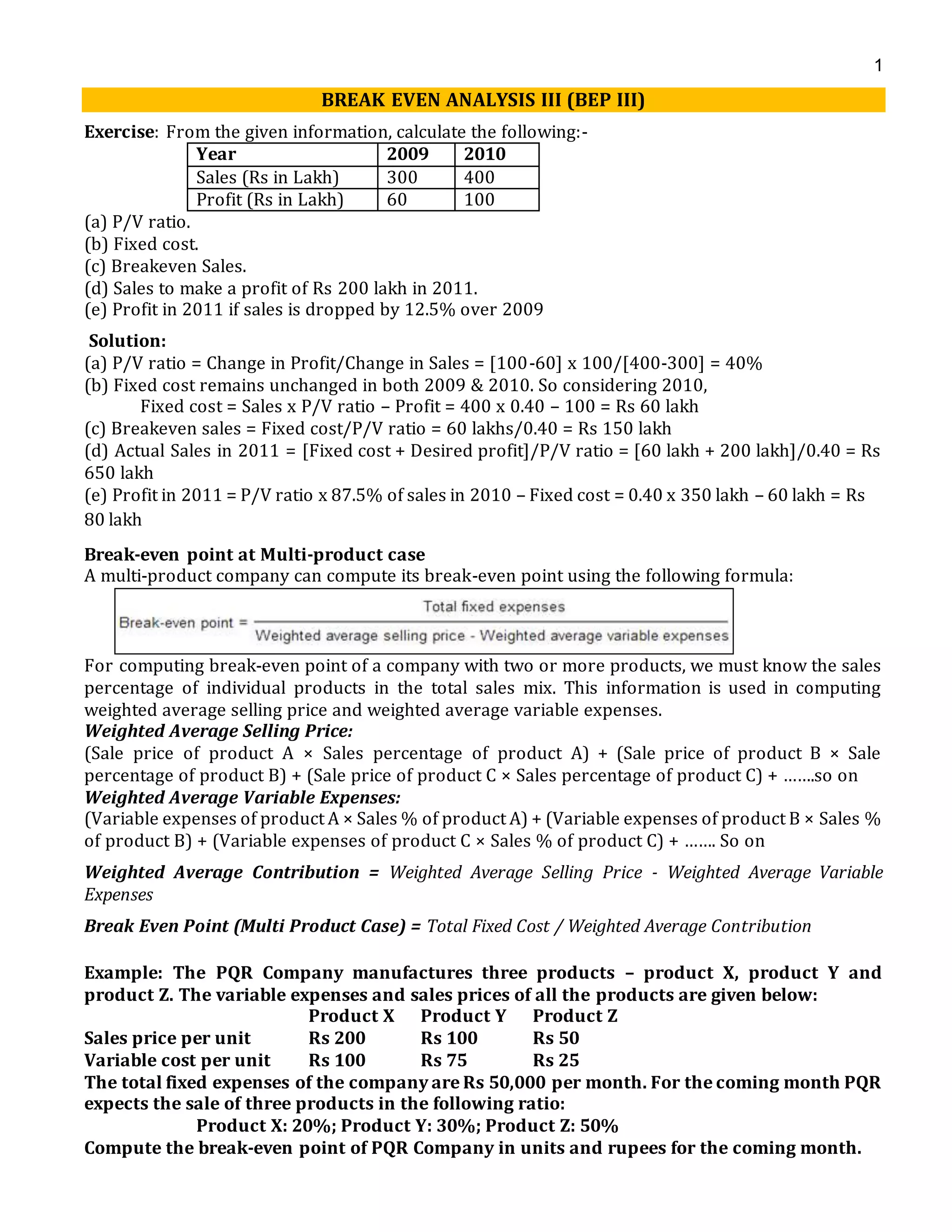 Break even analysis_Numerical | DOCX