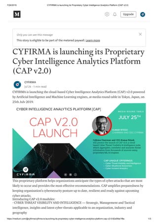 Cyfirma is launching its proprietary cyber intelligence analytics ...