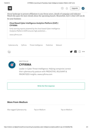 Cyfirma is launching its proprietary cyber intelligence analytics ...