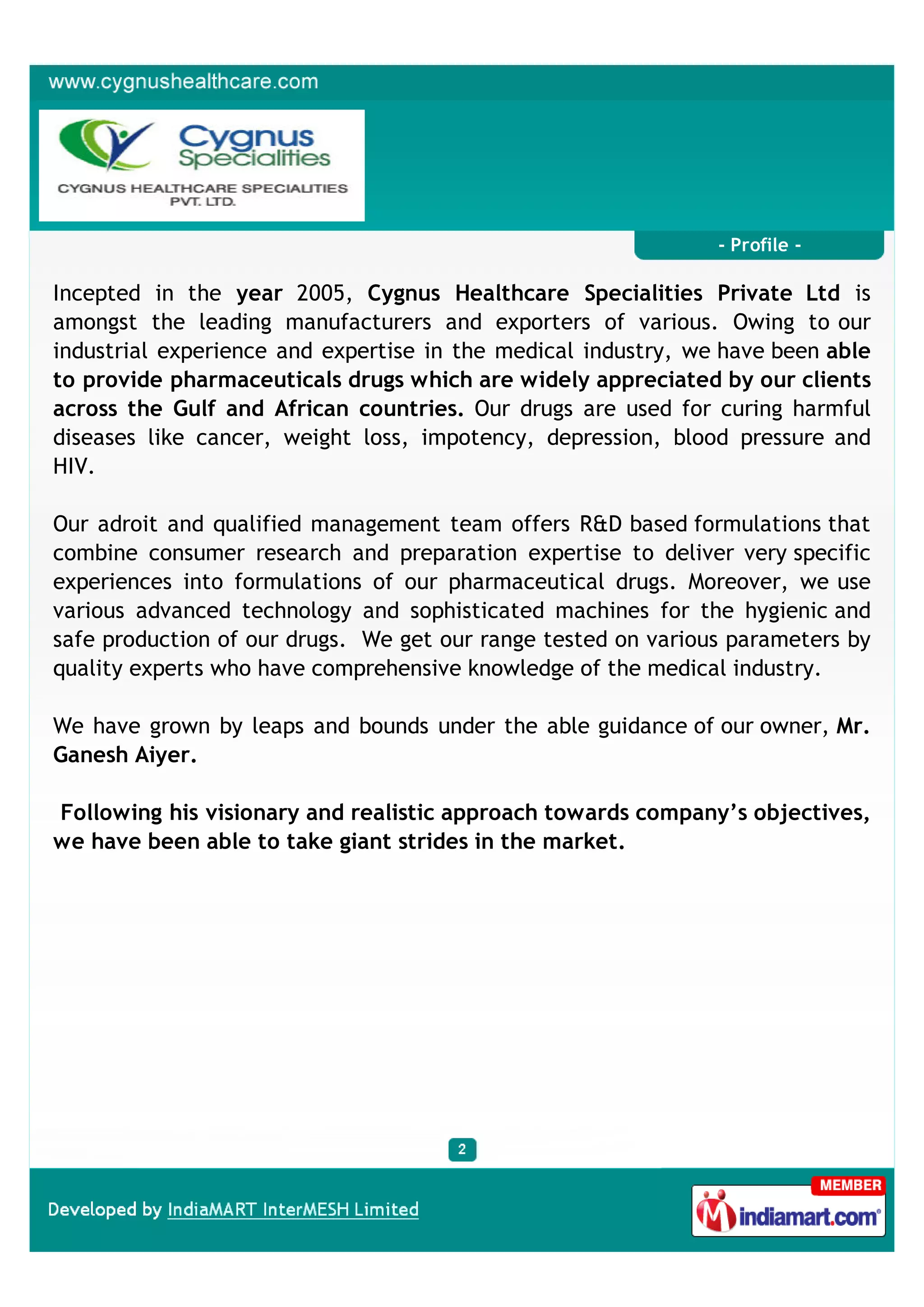 Cygnus Healthcare Specialities Private Ltd., Mumbai, Health Care Drugs ...